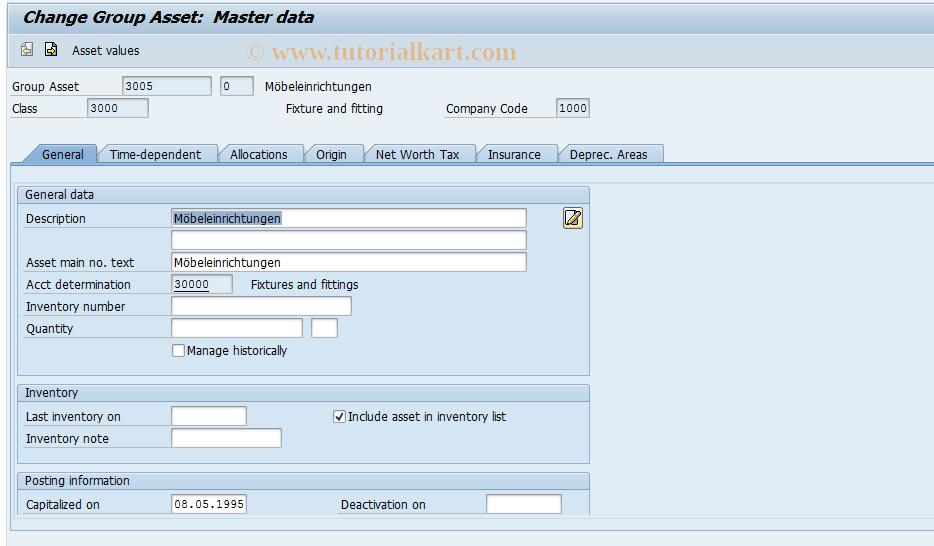 AS22 SAP Tcode Change Group Asset Transaction Code