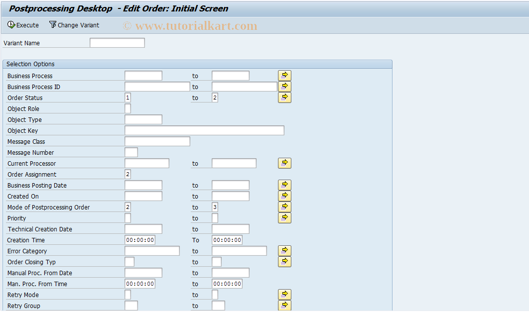 BKK_PPO_CHANGE SAP Tcode : Edit Post-Processing Order Transaction Code
