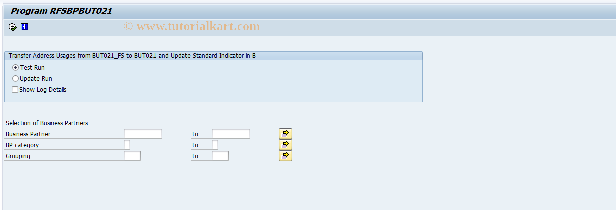 BUT021_INS SAP Tcode: Update BUT021 from BUT021_FS