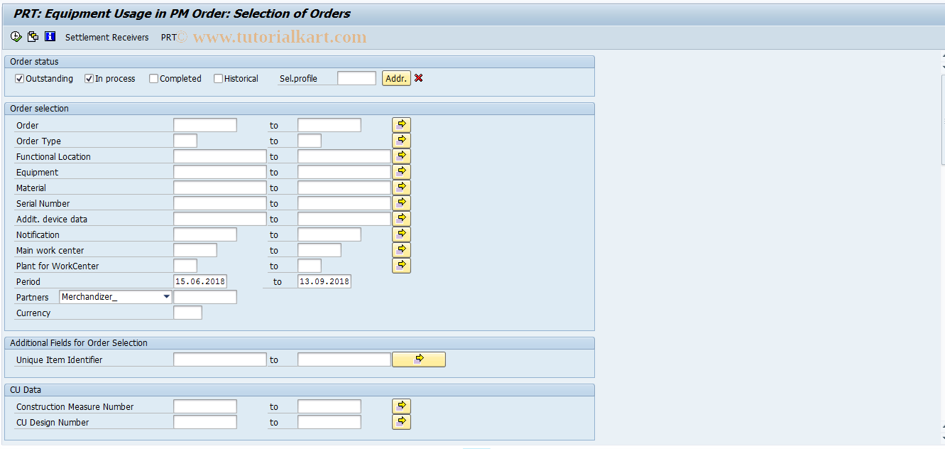 CF28 SAP Tcode PRT Equipment Usage In PM Order Transaction Code