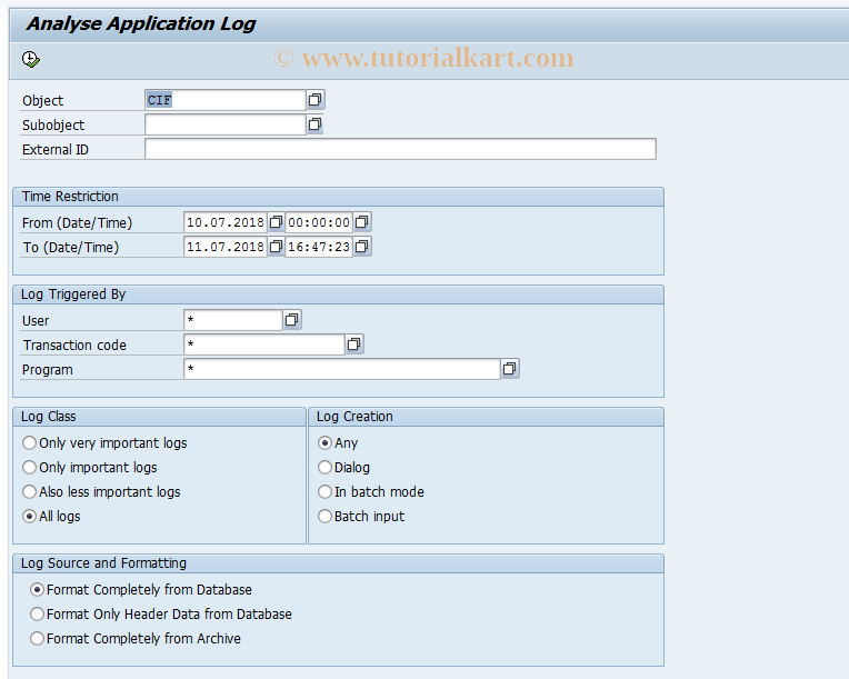 CFG1 SAP Tcode: Display CIF Application Log CFG1 SAP Tcode: Display CIF Application Log