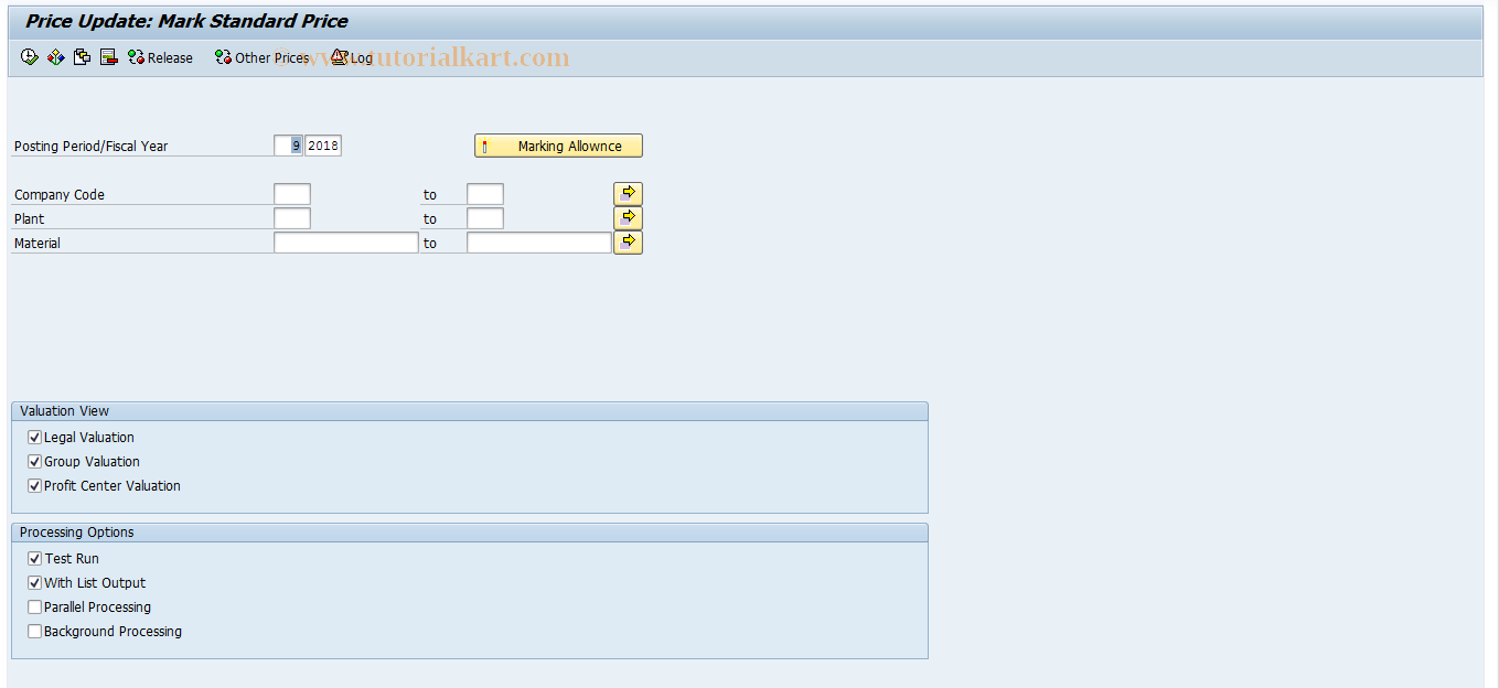 CK24 SAP Tcode Price Update With Cost Estimate Transaction Code