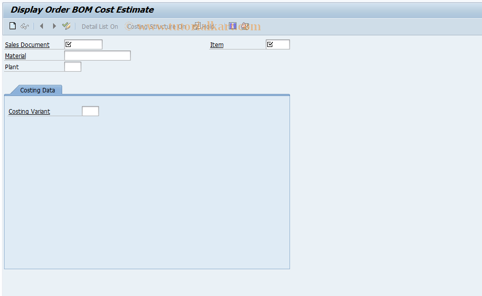 CK53N SAP Tcode Display Order BOM Cost Estimate Transaction Code