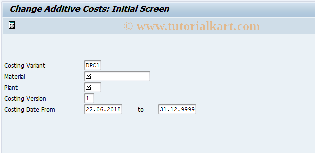 CK75 SAP Tcode: Change Additive Costs