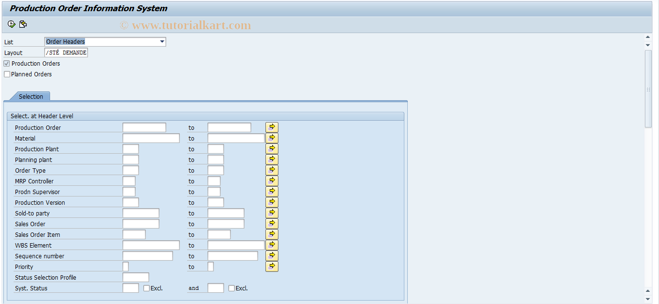 COOIS SAP Tcode Production Order Information System Transaction Code