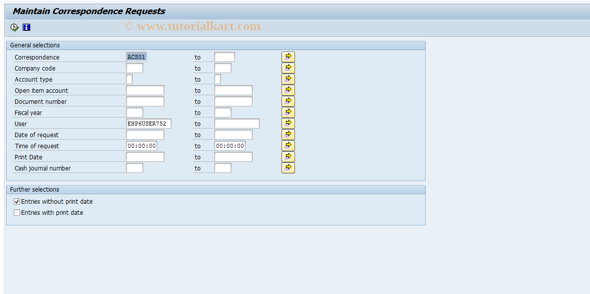 F.64 SAP Tcode: Correspondence: Maintain Requests F.64 SAP Tcode: Correspondence: Maintain Requests