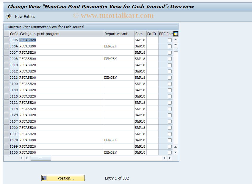 FBCJC3 SAP Tcode C FI Maintain Tables TCJ PRINT Transaction Code