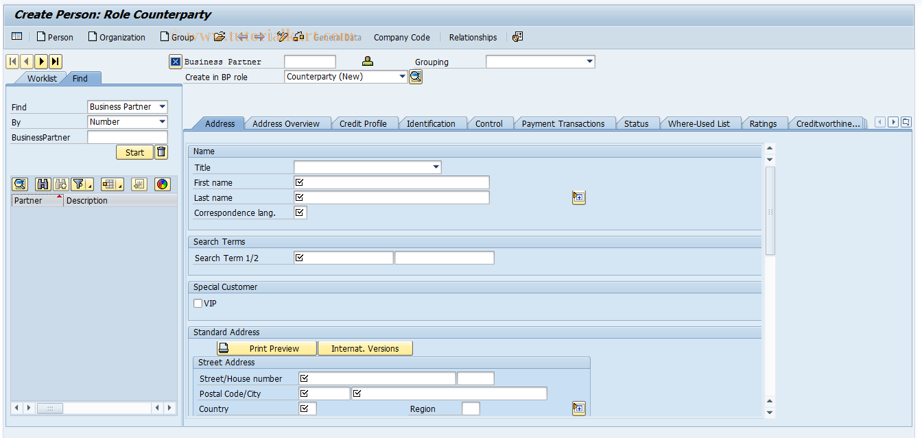 Ftb01511 Sap Tcode Create Counterparty