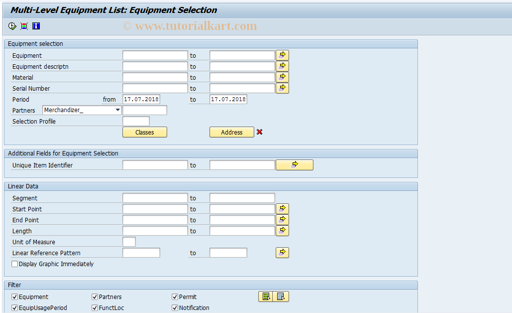 IE07 SAP Tcode Equipment List Multi level Transaction Code