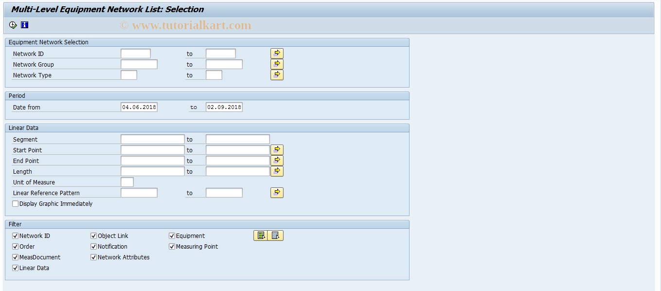 IN25 SAP Tcode Multi Level Equipment Network List Transaction Code