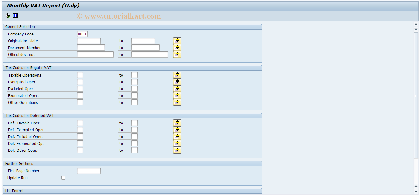 ITVAT M SAP Tcode Monthly VAT Report For Italy Transaction Code