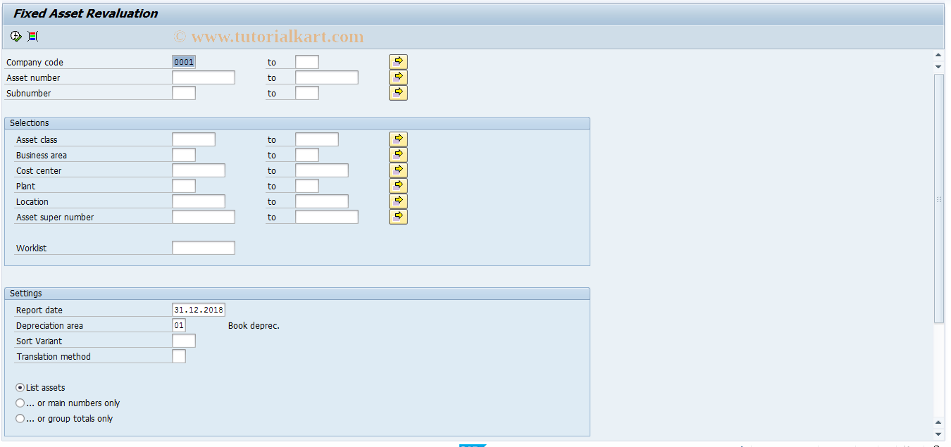 J1GAM ARE1 SAP Tcode Fixed Asset Revaluation Transaction Code