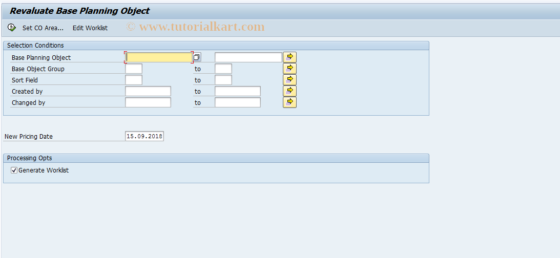 KKEB SAP Tcode: Revaluate Base Planning Objects