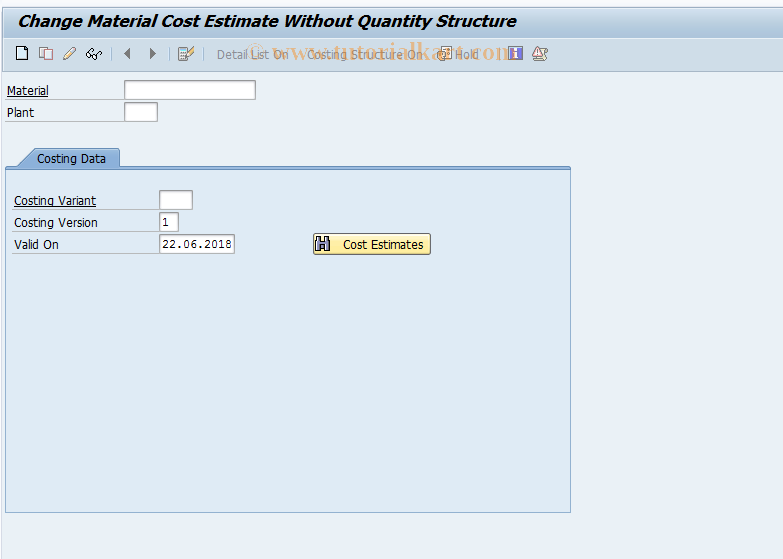 KKPBN SAP Tcode Change Cost Estimate With O Quantity Struct