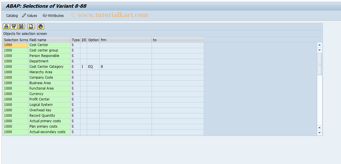 KM1V SAP Tcode Cost Center Selection Variants Transaction Code