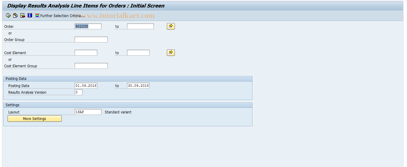 KOB8 SAP Tcode Orders WIP Results Anal Line Items Transaction Code