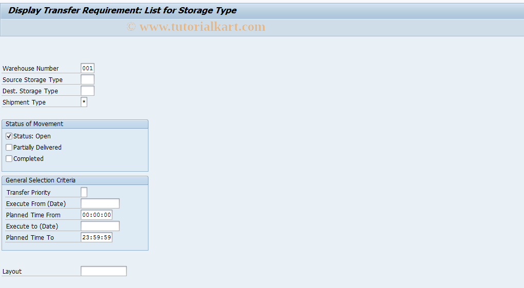LB10 SAP Tcode TRs For Storage Type Transaction Code