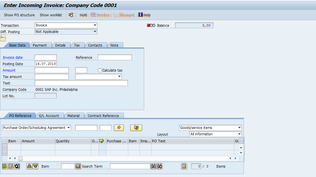 Miro SAP Tcode Enter Incoming Invoice