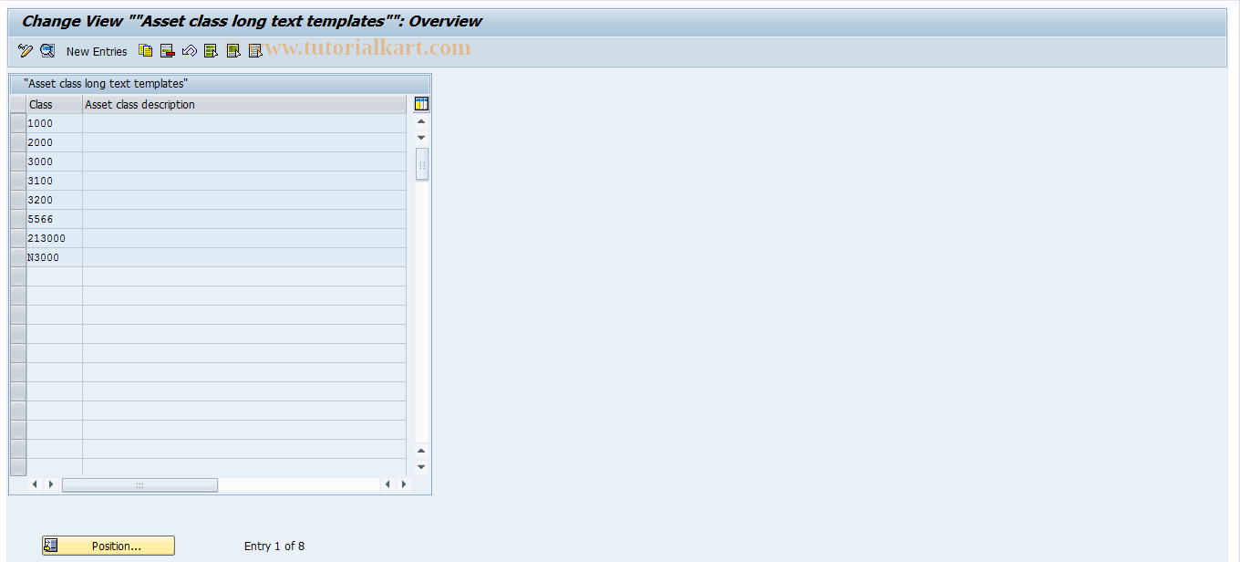 OAKA SAP Tcode Standart Texts In Asset Class Transaction Code
