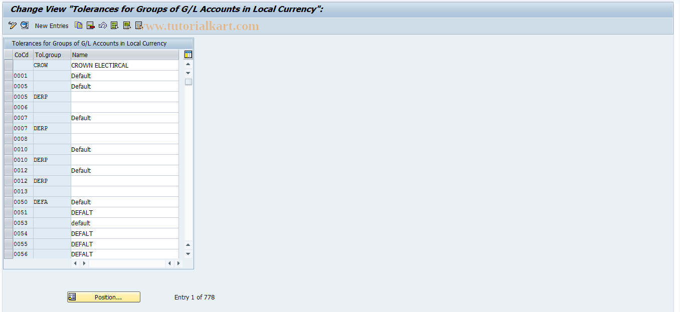 OBA0 SAP Tcode: G/L Account Tolerance Groups OBA0 SAP Tcode: G/L Account Tolerance Groups