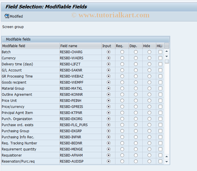 OIPSMDMAT SAP Tcode: Field Selection for PS Components