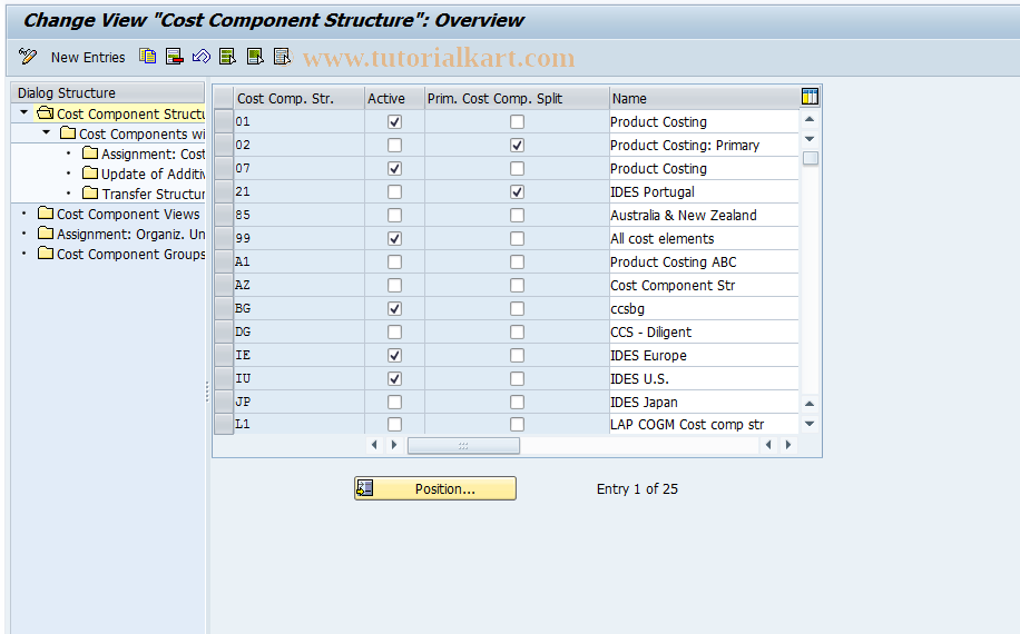 OKTZ SAP Tcode Cost Comp Str View Cluster Maintenance Transaction