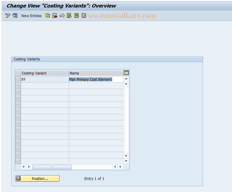 OKY4 SAP Tcode : Costing Variants for Primary Costs Transaction Code