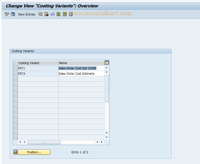 OKY9 SAP Tcode : Costing Variants (Sales Order) Transaction Code