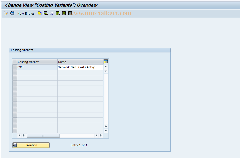 OKYG SAP Tcode : Cstg Variants Network Costs Activity Transaction Code