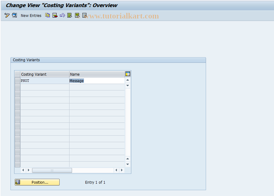 OKYI SAP Tcode: Costing Variants Message