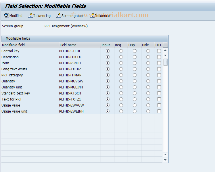 OP5E SAP Tcode Field Selection Task List Overview Transaction Code
