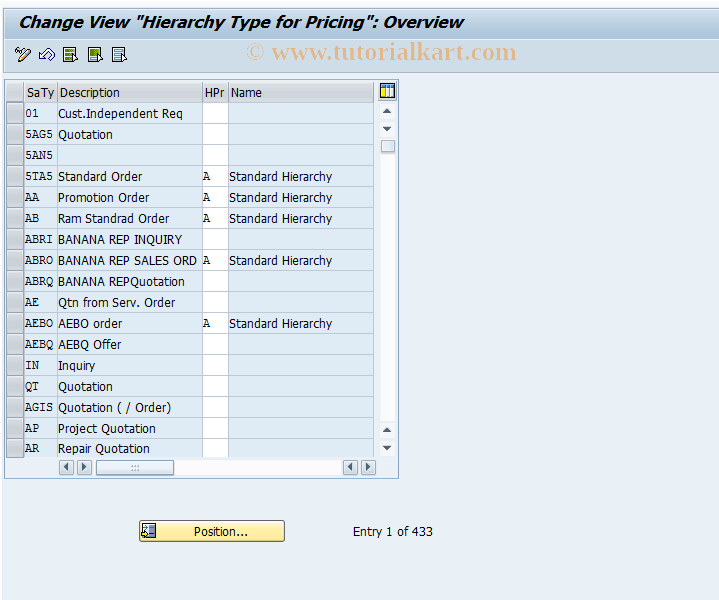 OVH4 SAP Tcode C RV Hierarchie Pricing Transaction Code