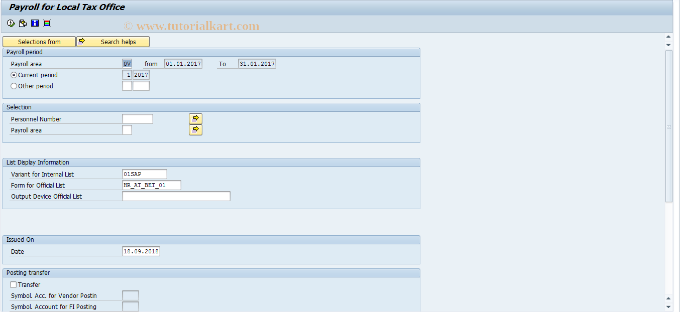PC00_M03_CBET SAP Tcode : Tax Local Tax Office 03 Transaction Code