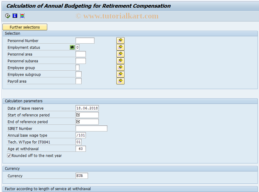 PC00 M06 LPR1 SAP Tcode Calc Retirement Budget Transaction Code