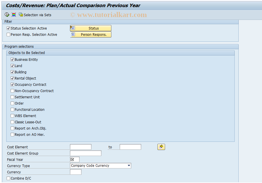REISCOCSTACTPRE SAP Tcode Costs Rev Comparison Actual PrevYr