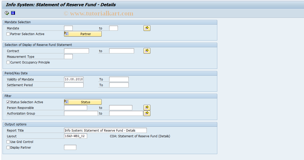 REISMMCAPD SAP Tcode Info Syst Reserve Fund Stmt Details Transaction