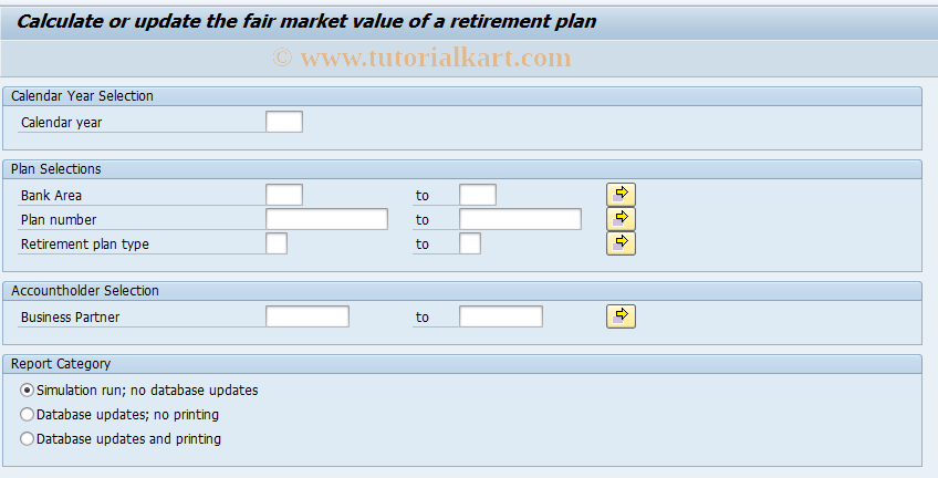 RTP US R5 SAP Tcode Calculate Fair Market Value Transaction Code