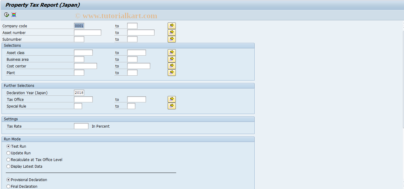S_ALN_01001767 SAP Tcode: Property Tax Report (Japan) S_ALN_01001767 SAP Tcode: Property Tax Report (Japan)