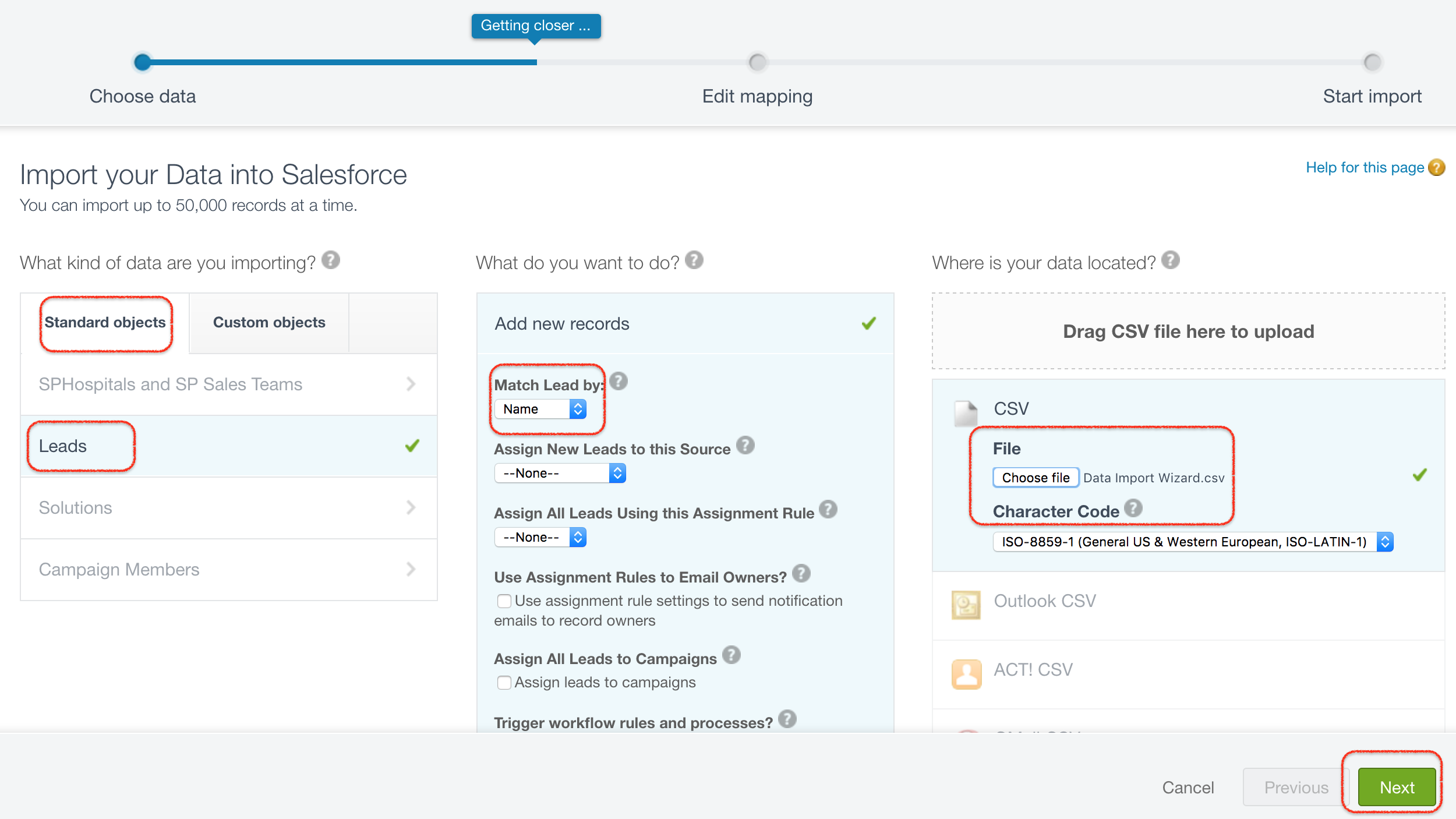 Salesforce Data Import Wizard Insert Update Upsert