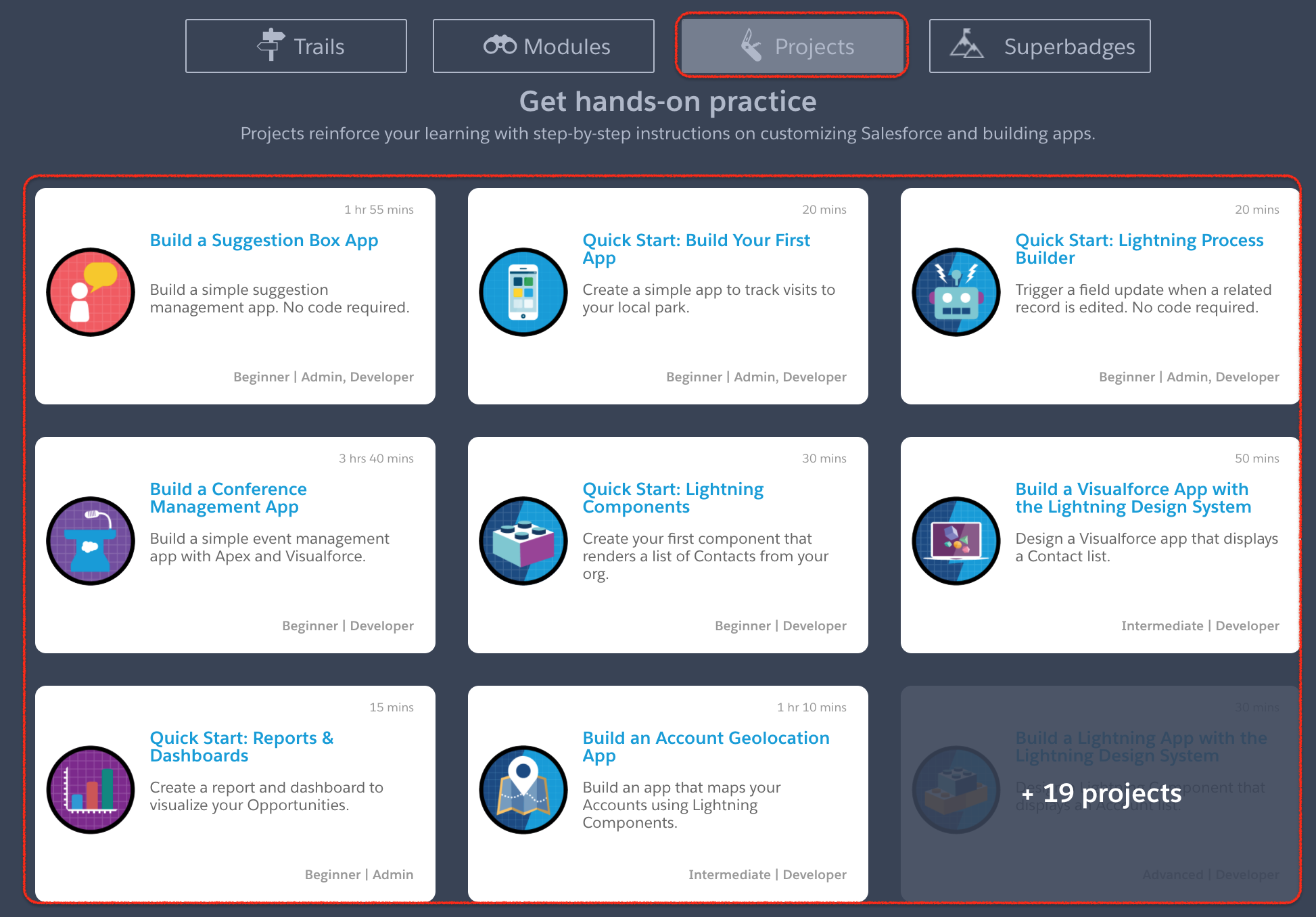 Salesforce Trailhead - Trails, Modules, Projects, Superbadges
