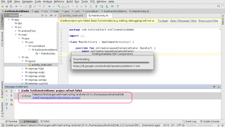 How to include Kotlin support in Android Application - Hello World Example