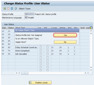 SAP PS Create User Status Profile