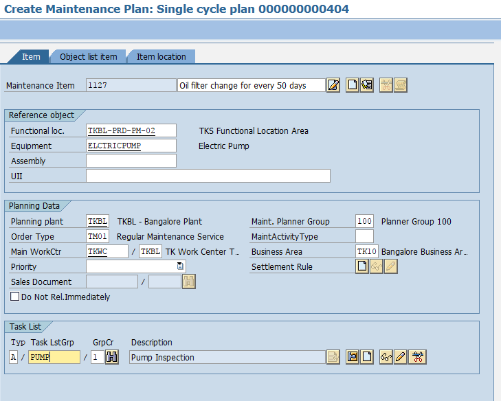 SAP PM Create Single Cycle Maintenance Plan In SAP TutorialKart