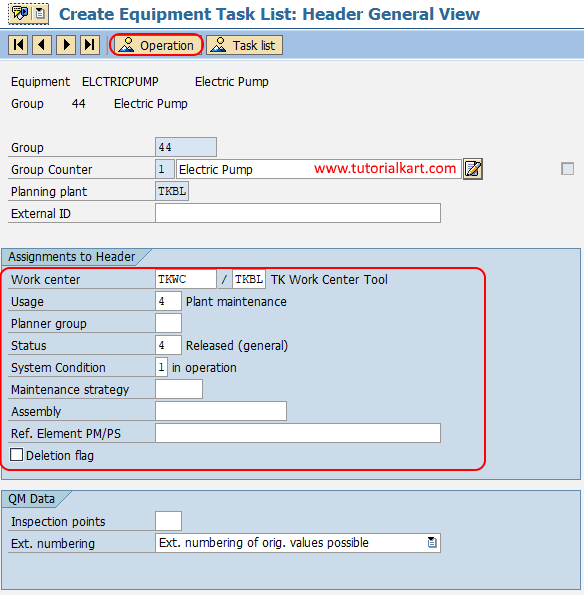 SAP PM Create Task List For Equipment In SAP
