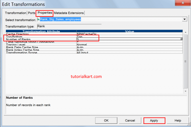Create Rank Transformation in Informatica with example - TutorialKart