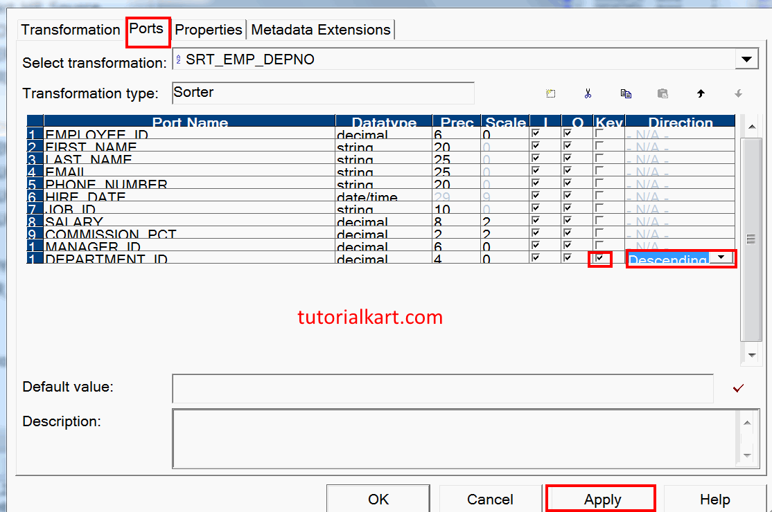 Sorter Transformation in Informatica - Sorting data