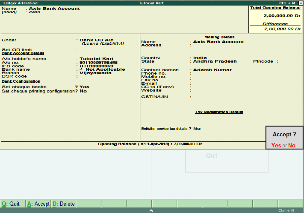 How to Create Single Ledger in Tally