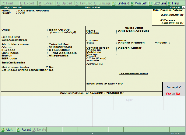 How to Create Single Ledger in Tally