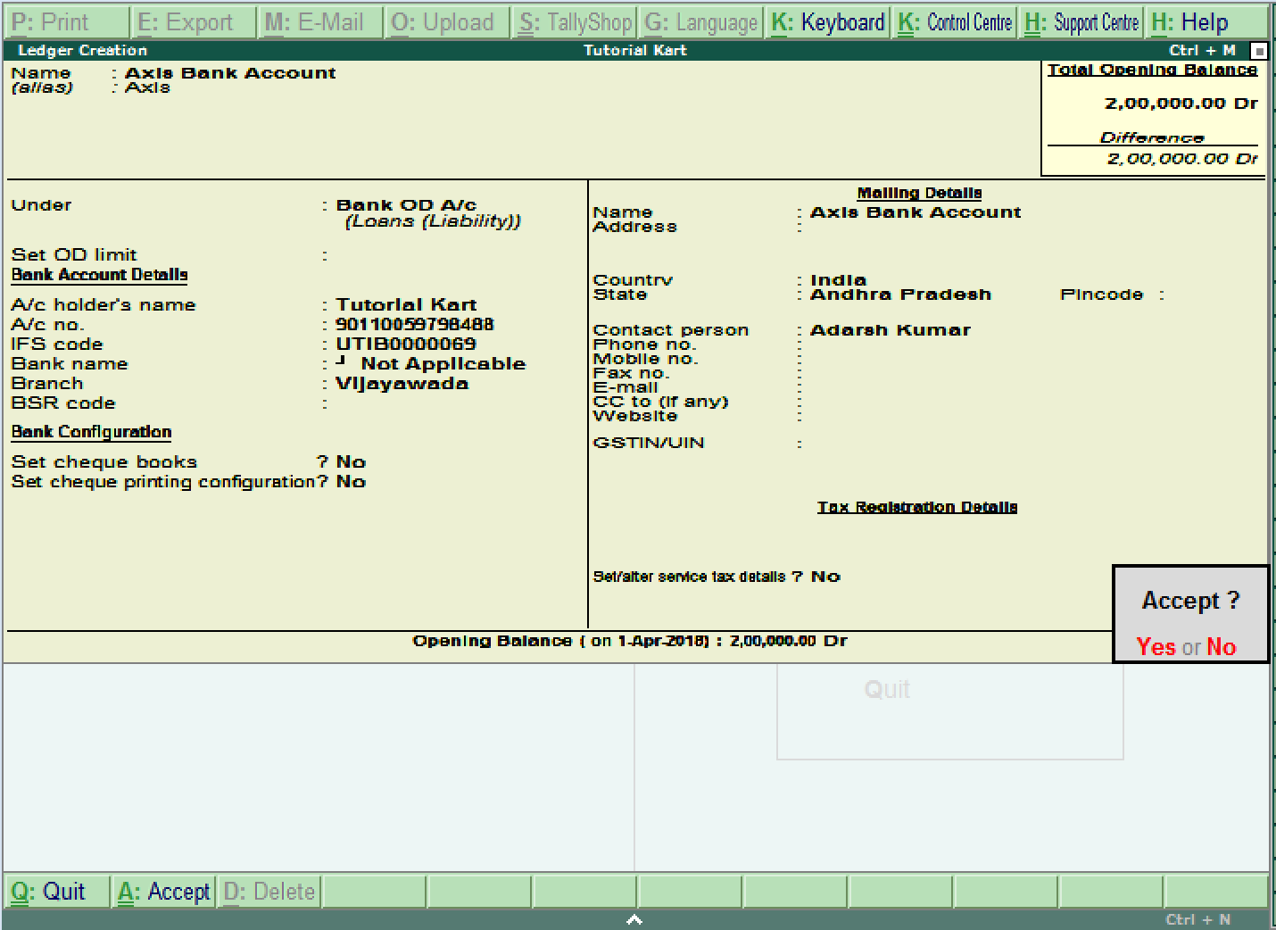 How To Create Single Ledger In Tally TutorialKart