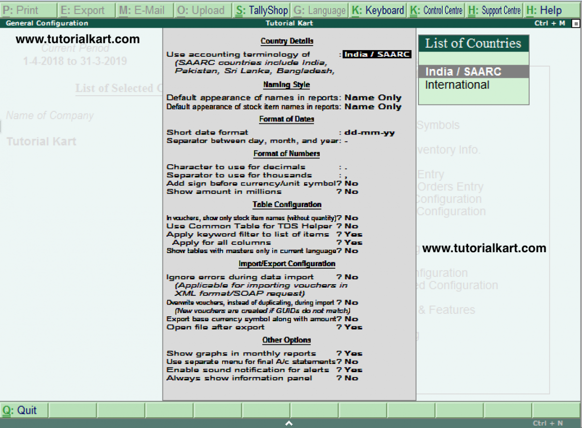 Configurations in Tally ERP 9 (F12: Configuration)